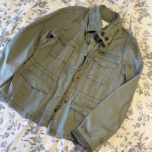 H&M | Jackets & Coats | Hm Green Army Jacket With Hood Logg Sz 4 | Poshmark